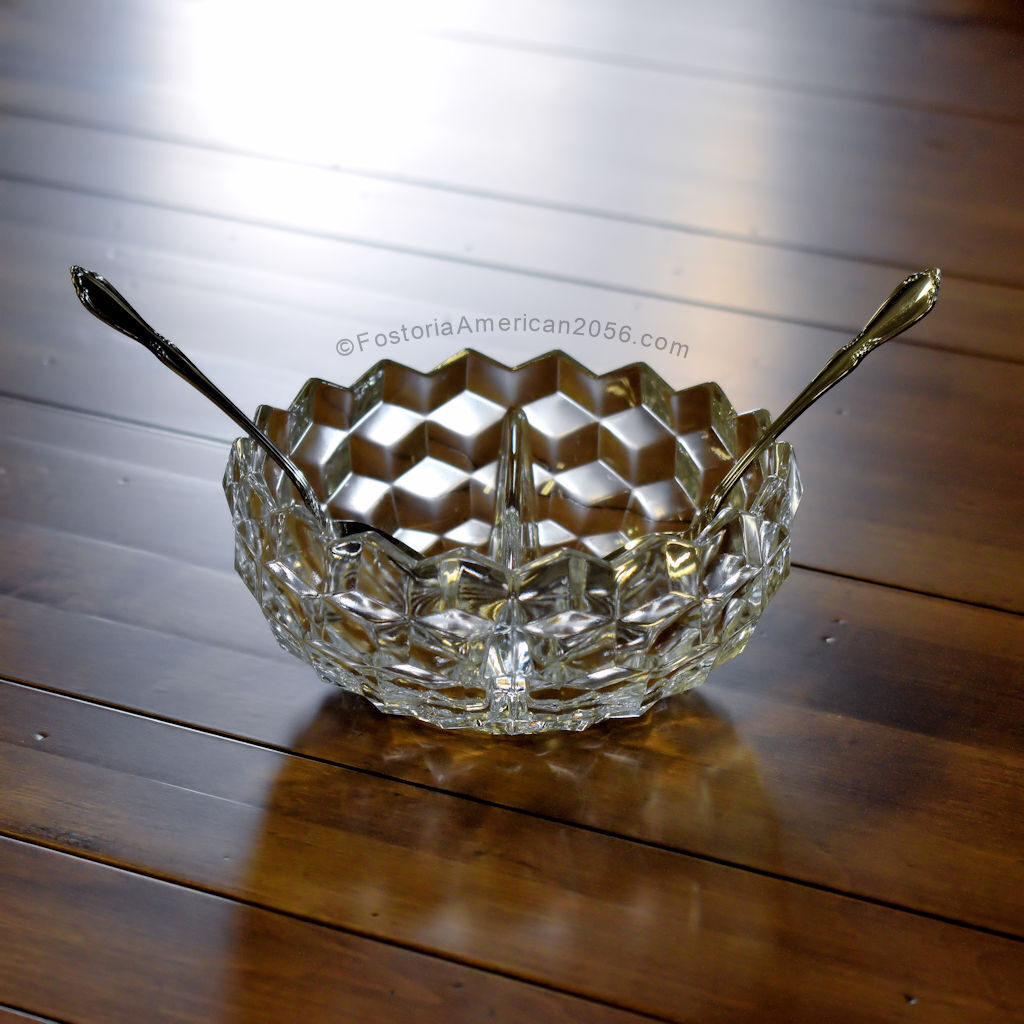 Divided Party Server w/ 2 Metal Spoons | Fostoria No. 2056 American Pattern